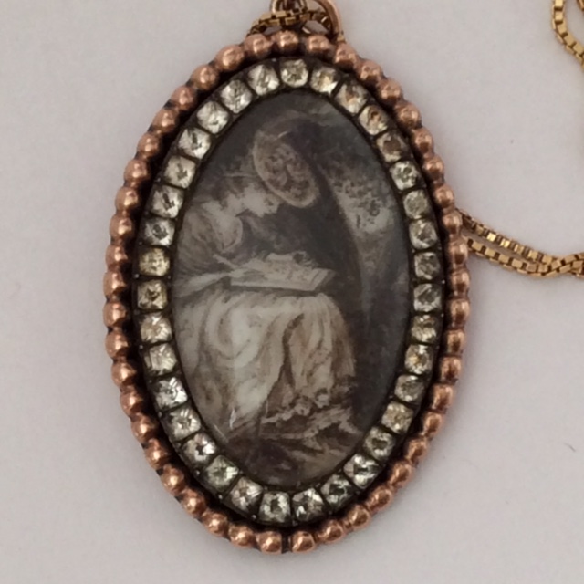 A Sepia Pendant of a Lady Writing - Art of Mourning